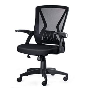 kolliee mid back mesh office chair ergonomic swivel black mesh computer chair flip up arms with lumbar support adjustable height task chair