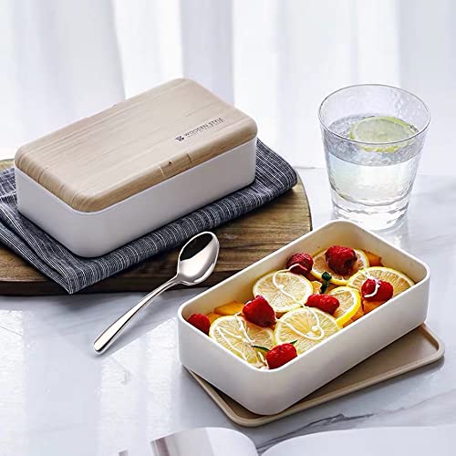 Original Bento Box Lunch Box Japanese Style 2 Layer Food Containers with Utensils Spoon and Fork Bundle Divider Salad Box for Men Women(White)