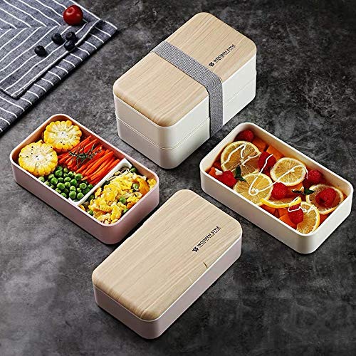 Original Bento Box Lunch Box Japanese Style 2 Layer Food Containers with Utensils Spoon and Fork Bundle Divider Salad Box for Men Women(White)