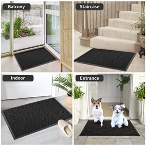 Yimobra Durable Front Door Mat, Heavy Duty Welcome Outdoor Indoor Doormat Entrance Floor Matt, Non Slip Rubber Backing, Easy Clean Shoe Scraper, Waterproof, Patio, Lawn, Garage, 17x29.5 Inch, Black