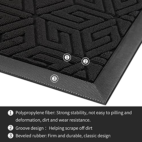 Yimobra Durable Front Door Mat, Heavy Duty Welcome Outdoor Indoor Doormat Entrance Floor Matt, Non Slip Rubber Backing, Easy Clean Shoe Scraper, Waterproof, Patio, Lawn, Garage, 17x29.5 Inch, Black