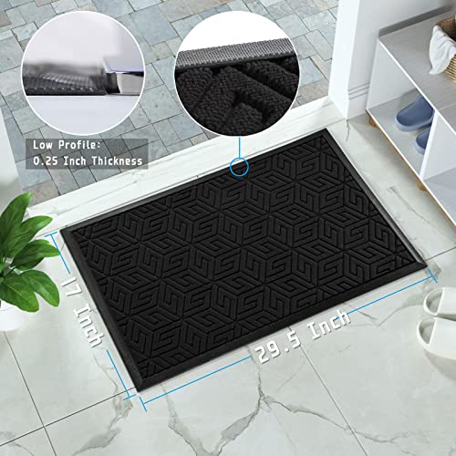 Yimobra Durable Front Door Mat, Heavy Duty Welcome Outdoor Indoor Doormat Entrance Floor Matt, Non Slip Rubber Backing, Easy Clean Shoe Scraper, Waterproof, Patio, Lawn, Garage, 17x29.5 Inch, Black