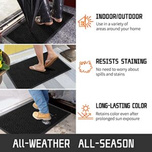 Yimobra Durable Front Door Mat, Heavy Duty Welcome Outdoor Indoor Doormat Entrance Floor Matt, Non Slip Rubber Backing, Easy Clean Shoe Scraper, Waterproof, Patio, Lawn, Garage, 17x29.5 Inch, Black