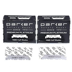 parker premium platinum 1/2 blades, 200 count **, for professional barber razors, shavette razors and disposable blade straight razors that accept half of a double edge razor blade