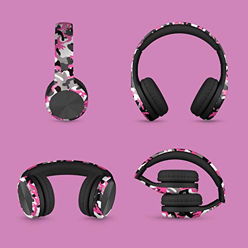 LilGadgets Connect+ Pro Girls Headphones for School - Designed with Kids' Comfort in Mind, Foldable Over-Ear Headset with in-line Microphone, Audiophile Headphone, Pink Camo