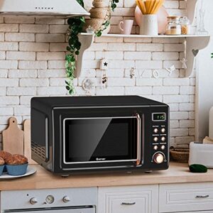 COSTWAY Retro Countertop Microwave Oven, 0.7Cu.ft, 700-Watt, High Energy Efficiency, 5 Micro Power, Delayed Start Function, with Glass Turntable & Viewing Window, LED Display, Child Lock (Gold)