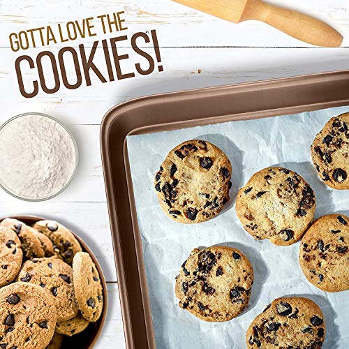 NutriChef Nonstick Cookie Sheet Baking Pan | 2pc Large and Medium Metal Oven Baking Tray - Professional Quality Kitchen Cooking Non-Stick Bake Trays w/Rimmed Borders, Guaranteed NOT to Wrap