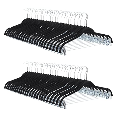 Amazon Basics Velvet, Non-Slip Skirt Clothes Hangers with Clips, Pack of 50, Black/Silver