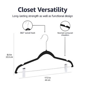 Amazon Basics Velvet, Non-Slip Skirt Clothes Hangers with Clips, Pack of 50, Black/Silver