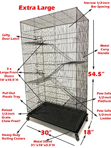 X-Large 5-Levels Ferret Chinchilla Sugar-Glider Rats Mice Gerbil Cage with Removable Rolling Stand, 32-Inch by 19-Inch by 60-Inch