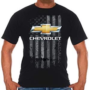 JH DESIGN GROUP Men's Chevy Bow Tie Distressed American Flag T-Shirt (Large, Black)