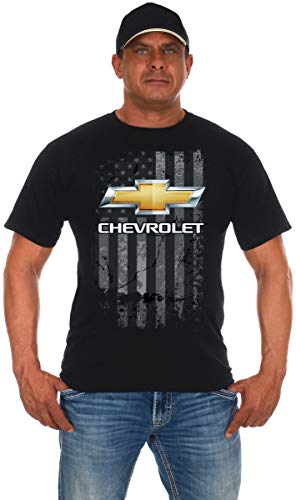 JH DESIGN GROUP Men's Chevy Bow Tie Distressed American Flag T-Shirt (Large, Black)