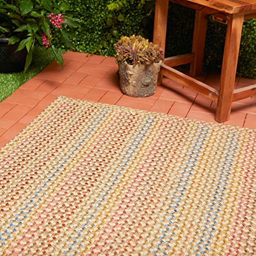 Super Area Rugs Braided Rug Sanford Indoor/Outdoor Braided Carpet for High Traffic Kitchen, Khaki Multi, 4' x 6' Rectangle