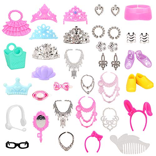 BARWA 40 PCS Doll Accessory Bags Crown Necklace Comb for 11.5 inch Doll Xmas Gift