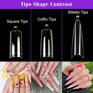 Clear Nail Tips - Coffin Nail Tips ECBASKET Professional Nail Tips for Acrylic Nails Half Cover Clear Fake Nail Tips Long Coffin Shaped False Nail Tips 500Pcs 10Sizes with Box