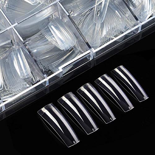 Clear Nail Tips - Coffin Nail Tips ECBASKET Professional Nail Tips for Acrylic Nails Half Cover Clear Fake Nail Tips Long Coffin Shaped False Nail Tips 500Pcs 10Sizes with Box