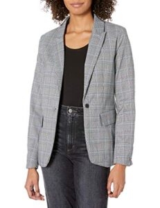 dollhouse women's fitted blazer, grey blue plaid, medium