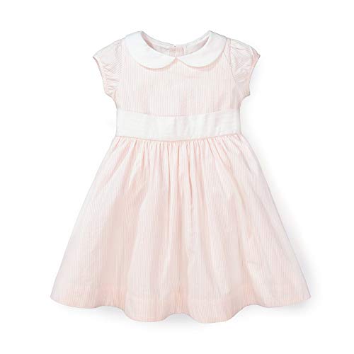 Hope & Henry Layette Baby Girl Woven Short Sleeve Tie-Back Dress with Peter Pan Collar