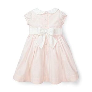 Hope & Henry Layette Baby Girl Woven Short Sleeve Tie-Back Dress with Peter Pan Collar