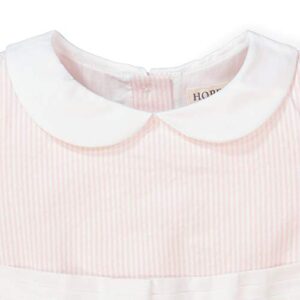 Hope & Henry Layette Baby Girl Woven Short Sleeve Tie-Back Dress with Peter Pan Collar