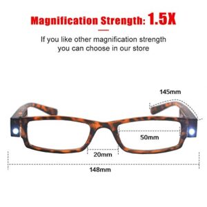 DuanMei Bright LED Readers with Lights Reading Glasses Lighted Magnifier Nighttime Reader Compact Full Frame Eyewear Clear Vision Unisex Clear Vision Lighted Eye Glasses,+1.5