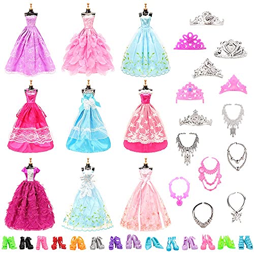 BARWA 10 Pcs Dresses with 17 Accessories Handmade Doll Clothes and Accessories Wedding Gowns Party Dresses for 11.5 inch Dolls