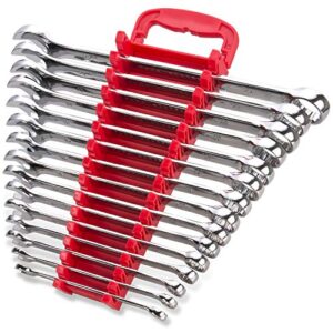 max torque 15-piece premium combination wrench set, chrome vanadium steel, long pattern design | include metric sizes 8, 9, 10, 11, 12, 13, 14, 15, 16, 17, 18, 19, 20, 21, 22mm with storage rack