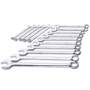 Max Torque 15-Piece Premium Combination Wrench Set, Complete SAE Inch Sizes from 1/4” to 1” with Rack Organizer | Cr-V Steel, Mirror Chrome Finish, Long Pattern, V-Groove Open End and 12-Point Box End