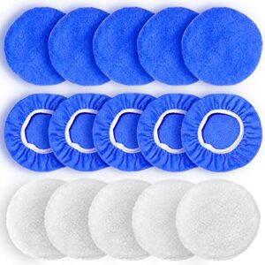 fonaroll 9 to 10 inch car polisher pad bonnet, 15pcs car polishing bonnet buffing pads, 10*microfiber+5*woollen