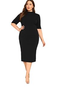 floerns women's plus size mock neck short sleeve bodycon pencil midi dress black pure 2xl