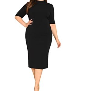 Floerns Women's Plus Size Mock Neck Short Sleeve Bodycon Pencil Midi Dress Black Pure 2XL