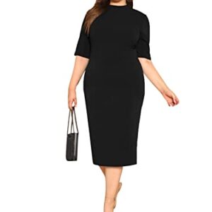 Floerns Women's Plus Size Mock Neck Short Sleeve Bodycon Pencil Midi Dress Black Pure 2XL