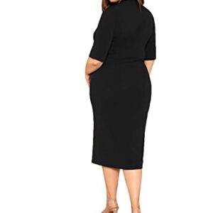 Floerns Women's Plus Size Mock Neck Short Sleeve Bodycon Pencil Midi Dress Black Pure 2XL