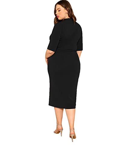 Floerns Women's Plus Size Mock Neck Short Sleeve Bodycon Pencil Midi Dress Black Pure 2XL