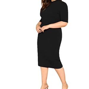 Floerns Women's Plus Size Mock Neck Short Sleeve Bodycon Pencil Midi Dress Black Pure 2XL