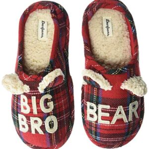 Dearfoams Kids Unisex Lil Bear Slipper, Big Bro Tartan Plaid, US 11-12 Toddler