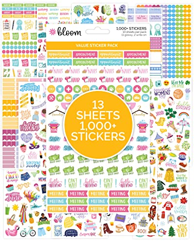 bloom daily planners Planner Sticker Value Pack (13 Unique Sheets / 1,000+ Aesthetic Stickers) - New Variety Assortment Bundle for Planning & Decorating