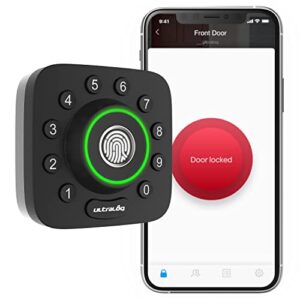 ultraloq u-bolt pro smart lock, keyless entry door lock via bluetooth, smartphone, fingerprint id, anti-peep keypad, auto unlock, smart lock for front door, smart deadbolt lock, ip65 waterproof