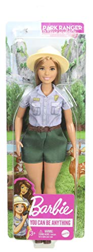 Barbie 12-in Blonde Curvy Park Ranger Doll with Ranger Outfit Including Denim Shirt, Green Khaki Shorts, Brown Belt, Brown Boots & Straw Hat; for Ages 3 Years Old & Up