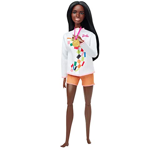 Barbie Olympic Games Tokyo 2020 Surfer Doll with Surf Uniform, Tokyo 2020 Jacket, Medal, Tokyo 2020 Surfboard with Fins for Ages 3 and Up