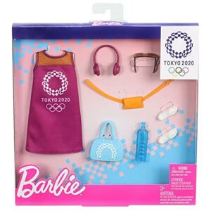 barbie storytelling fashion pack of doll clothes inspired by the olympic games tokyo 2020: dress with 6 accessories dolls, gift for 3 to 8 year olds