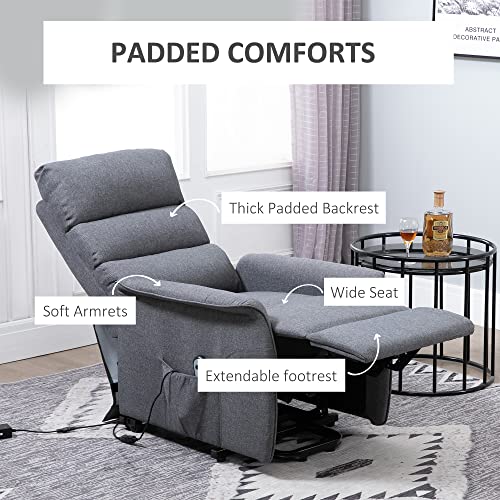 HOMCOM Power Lift Assist Recliner Chair for Elderly with Remote Control, Linen Fabric Upholstery Grey