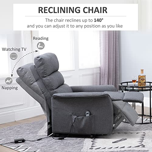 HOMCOM Power Lift Assist Recliner Chair for Elderly with Remote Control, Linen Fabric Upholstery Grey