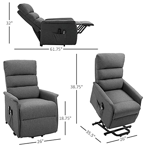 HOMCOM Power Lift Assist Recliner Chair for Elderly with Remote Control, Linen Fabric Upholstery Grey