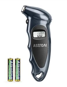 astroai digital tire pressure gauge with replaceable aaa battery, 150 psi 4 settings stocking stuffers for car truck bicycle backlit lcd non-slip grip car accessories, gray