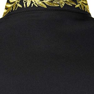 ZEROYAA Men's Luxury Gold Embroidery Design Slim Fit Long Sleeve Button Up Dress Shirts ZHCL44-Black Large