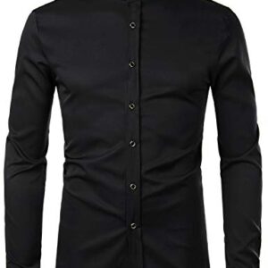 ZEROYAA Men's Luxury Gold Embroidery Design Slim Fit Long Sleeve Button Up Dress Shirts ZHCL44-Black Large