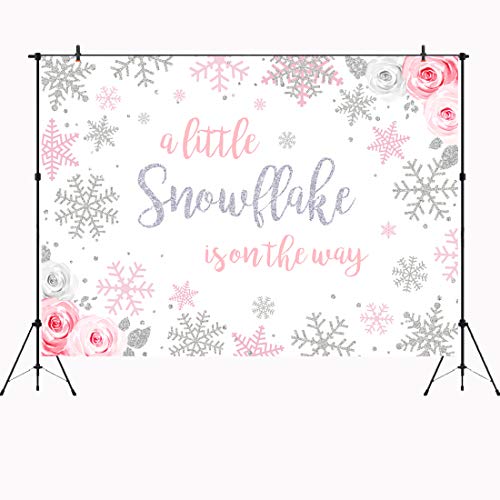 Aperturee 7x5ft Christmas Snowflake Photo Backdrop a Little Snowflake is on The Way Floral Photography Backgrounds Baby Shower Birthday Children Party Decoration Photo Booth Studio Props