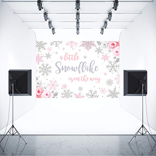 Aperturee 7x5ft Christmas Snowflake Photo Backdrop a Little Snowflake is on The Way Floral Photography Backgrounds Baby Shower Birthday Children Party Decoration Photo Booth Studio Props