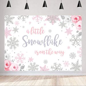 Aperturee 7x5ft Christmas Snowflake Photo Backdrop a Little Snowflake is on The Way Floral Photography Backgrounds Baby Shower Birthday Children Party Decoration Photo Booth Studio Props